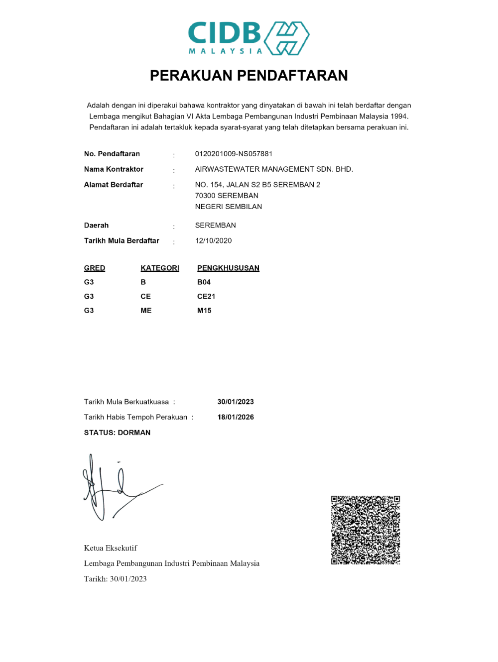 CIDB 2023 - (THE ENVIRONMENTAL SPECIALIST WITH MS ISO 9001:2015 & ISO ...
