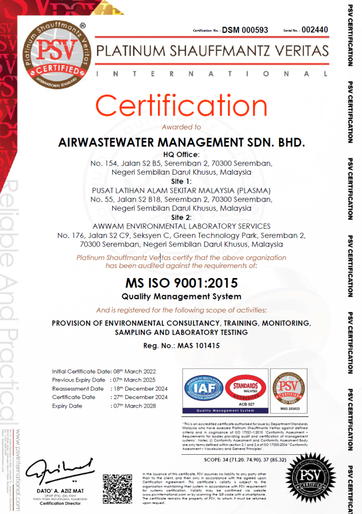 PSV Certification 1 - (THE ENVIRONMENTAL SPECIALIST WITH MS ISO 9001: ...