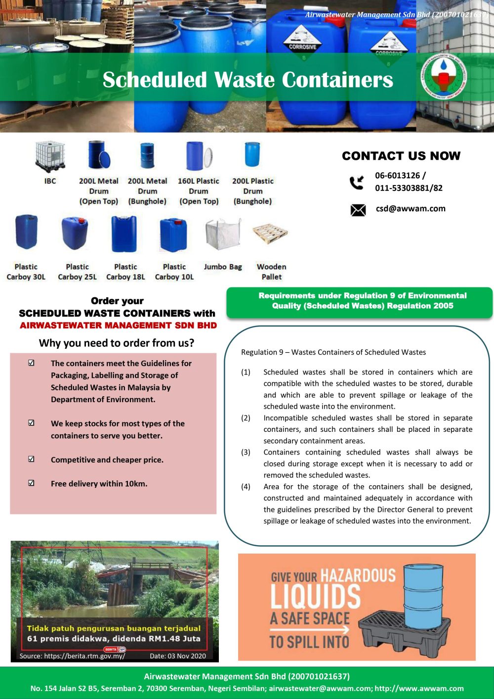 Scheduled Wastes Containers - (THE ENVIRONMENTAL SPECIALIST WITH MS ISO ...