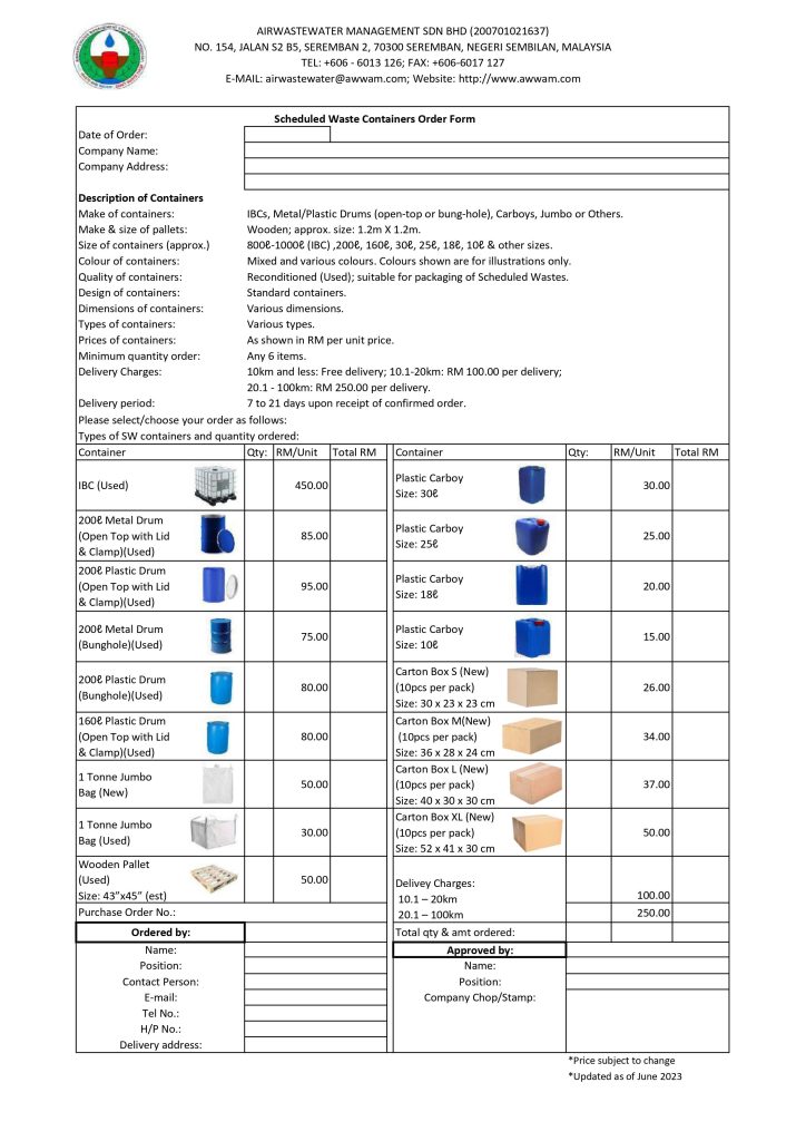 Scheduled Wastes Containers - (THE ENVIRONMENTAL SPECIALIST WITH MS ISO ...